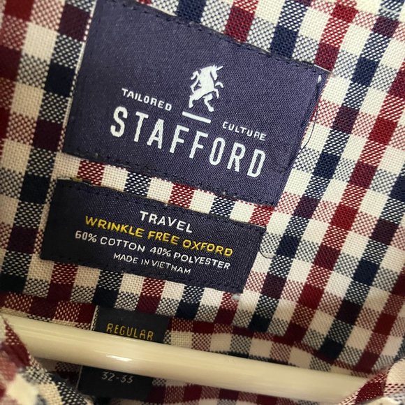 Stafford | Shirts | Stafford Wrinkle Free Red Whiteblue Plaid Long Sleeve Button Shirt | Poshmark